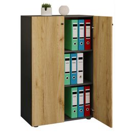 Vcm Holz Büroschrank Aktenregal Lona 3 Fächer mit Drehtüren (Farbe: Anthrazit / Honig-Eiche)