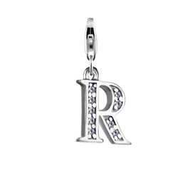 NENALINA Charm Buchstaben-Anhänger Zirkonia 925 Silber (Farbe: Silber, Ausführung: R)