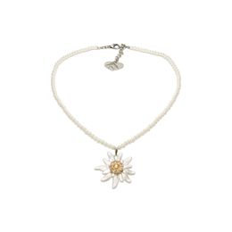 Alpenflüstern Alpenflüstern Collier Perlen-Trachtenkette Greta mit Strass-Edelweiß groß (creme-weiß)