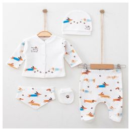 Engelbaby Erstausstattungspaket 5-teilige Erstausstattungs-Set Neugeborenen Hund-Motiv 100% Baumwolle (Set