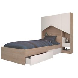 Parisot Komplettschlafzimmer Shelter 8 mit Bett mit 2 Schubkästen + Anstellregal als Überbau