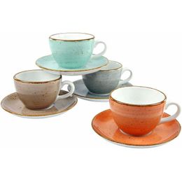 Creatable Tasse Tassen Set VINTAGE NATURE, Porzellan, 4 Kaffeetassen, 4 Untertassen, blau|bunt|grau