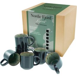 Creatable Becher Nordic Fjord, Steinzeug, Kaffeebecher, Tassen Set, 6-teilig, 285 ml, grün