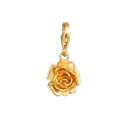 NENALINA Charm Anhänger Rose Blume Floral Romantisch 925 Silber (Farbe: Gold)