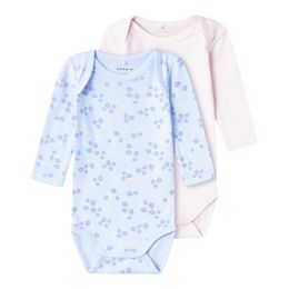 name it - Langarm-Body NBFBODY FLOWER 2er Pack in blau/rosa, Gr.50