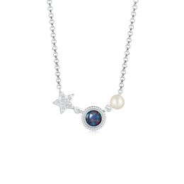 NENALINA Collierkettchen Stern Opal Perle Kristalle 925 Silber, silberfarben