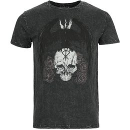 Black Premium by EMP Black Washed T-Shirt with Skull and Crow Print T-Shirt grau in L