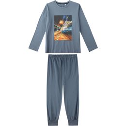 Sanetta Schlafanzug, Print-Motiv, Gummibund, für Kinder, blau, 152