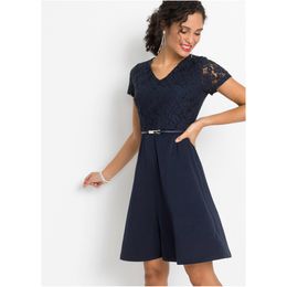 bonprix Minikleid mit Spitze und G&uuml;rtel, blau