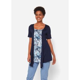 bonprix Bedrucktes 2in1 Shirt mit Rundhals, blau, Viskose