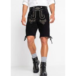 bonprix Kurze Trachtenlederhose Regular Fit, schwarz, Gr.48, Kurze Lederhose mit abkn&ouml;pfbarem Latz und trachtentypischen Verzierungen, aus Glattleder