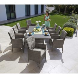 Garten-Essgruppe Konifera "Mailand" Sitzmöbel-Sets grau (grau, braun) Outdoor Möbel 8 Sessel, Tisch 200x100 cm, Polyrattan