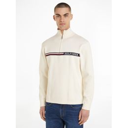 Rollkragenpullover Tommy Hilfiger "GLOBAL STRIPE ZIP MOCK" Gr. M, beige (calico) Herren Pullover Rollkragenpullover