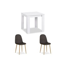 Homestyle4u Essgruppe Esstisch mit 2 Stühlen 80x80 cm Weiß Polsterstuhl