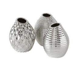 BOLTZE GRUPPE GMBH Dekovase Vase Keramik lasiert silber H 13 cm 3er Set