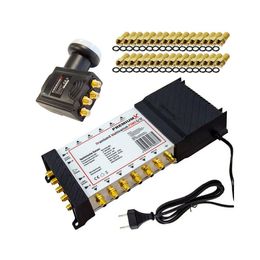 PremiumX SAT-Multischalter Multischalter Set 5/12 SAT Deluxe Quattro LNB 32x F-Stecker