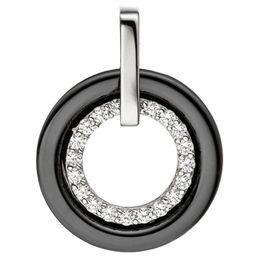 Schmuck Krone Kettenanhänger Anhänger Kreis aus Keramik schwarz & 925 Silber mit Zirkonia rundum Fingerring