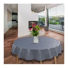 laro Tischdecke Wachstuch-Tischdecken Abwaschbar Leinenoptik Grau Blau Rund 140cm