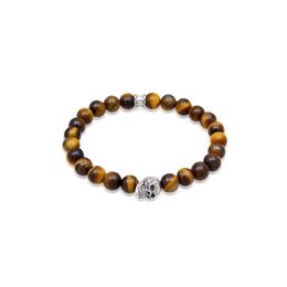 Kuzzoi Armband »Tigerauge Totenkopf Bead Steinarmband 925 Silber« Braun 19cm Cooles Armband für den Mann