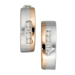 Jobo Paar Creolen Ohrringe 14 mm mit 8 Diamanten, 585 Gold bicolor, goldfarben