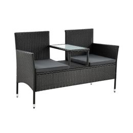 Juskys Polyrattan Gartenbank Monaco schwarz - 2-Sitzer Bank mit Tisch & Kissen - 133&times;63&times;84 cm