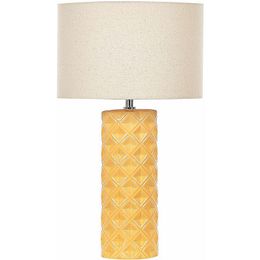 Beliani Tischlampe Gelb Keramik 49 cm Stoffschirm Trommelform Elegant Modern Nachttischlampe für Schlafzimmer Wohnzimmer - Beige