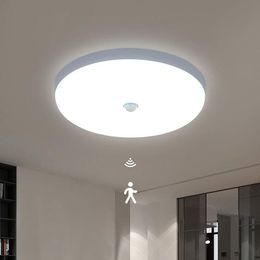 Led Deckenlampe mit Bewegungsmelder, 30W 6600K Moderne Deckenlampe Kaltweißes Licht, Ø25CM Runde Deckenleuchte Weiß für Küche, Flur, Treppe,