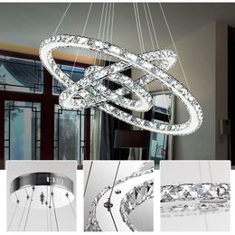 72W Moderne Kristall led Design, Kreative Kronleuchter Hängelampe für Schlafzimmer Wohnzimmer Esszimmer (3 Ring , Kaltweiß, 72W) - Aufun