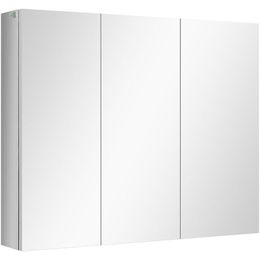 kleankin - Spiegelschrank, Badschrank, 3 Spiegeltüren, 5 Innenböden, Edelstahl, Farbe: Silber, 70 x 12 x 55 cm - Silber