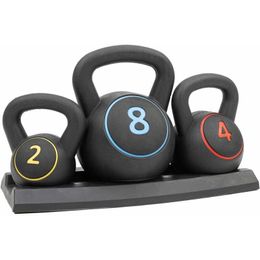 Kettlebell 2/4/8 kg - 3er-Set Kettlebell - pvc - Set mit verschiedenen Gewichten - Schwarz - black - Maxxsport