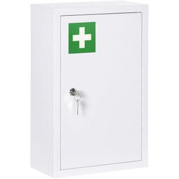 kleankin - Medizinschrank, 3 Fächer, abschließbare Tür, stabiles Stahlgehäuse, weiß, 30 x 14 x 46 cm - Weiß