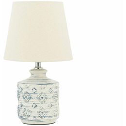 Beliani Tischlampe Beige Keramik 35 cm Stoffschirm Lampenfuß mit Muster Vasenform Kabel mit Schalter Retro-Stil - Blau