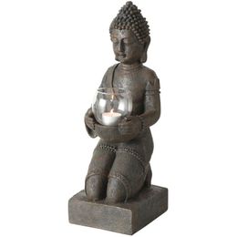 Boltze - Buddha Figur mit Windlicht Statue aus Kunststoff, Hähe 44 cm