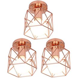 Wottes - 3Pcs E27 Deckenleuchte Industrielle Lampe Modern Metall Pendelleuchten Mini Style Innen Beleuchtung Roségold