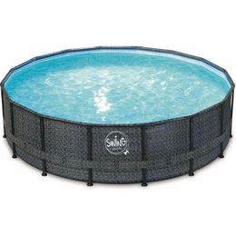 Elite Frame Pool rund - Rattan dunkel grau 488 x 122 cm Solo - POLYGROUP