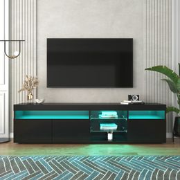 Merax - Lowboard hochglanz Schwarz mit LED-Beleuchtung inkl. Fernbedienung, tv Schrank, Fernsehtisch, Breite 180cm
