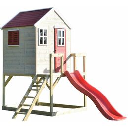 Kinderspielhaus, Stelzenhaus Tiger mit Veranda und Rutsche holz / rot - WENDI TOYS