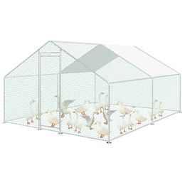 Hühnerstall Hühnerhaus verzinktem Hasenkäfig 3x4x2m Geflügelstall Käfig pe Dach - Silber - Tolletour