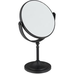 Kosmetikspiegel, 2-fach Vergrößerung, Tischspiegel zweiseitig, 360° drehbar, rund, hbt 27,5x18x10,5cm, schwarz - Relaxdays