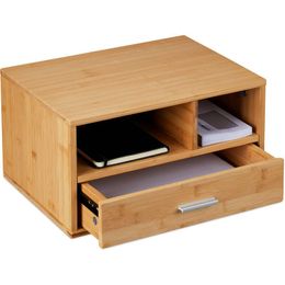 Relaxdays - Schreibtisch Organizer, 1 Schublade, 2 Fächer, HxBxT: 22 x 40 x 31 cm, Bambus, Tisch-Organizer für Büro, natur