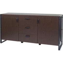 HHG - Sideboard 040, Kommode Schrank, 3D-Struktur 2 Staufächer 80x160x40cm MVG-zertifiziert mdf Metall dunkelbraun - brown