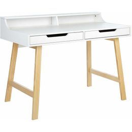 Beliani - Schreibtisch Weiß / Heller Holzfarbton MDF-Platte mit Melaminbeschichtung 110 cm 2 Schubladen Aufsatz für Kinderzimmer Arbeitszimmer Büro