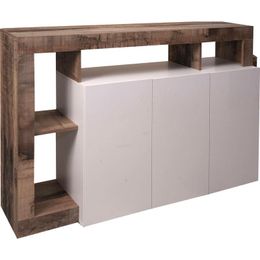 Modernes Sideboard mit 3 Türen und Regalen, Wohnzimmer-TV-Ständer, Küchenbuffet, Made in Italy Sideboard, 146x62xh93 cm, Weiß und Birne - Dmora