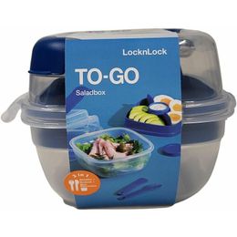 Lock&Lock To go Salatbox 3 in1 Salatbox-Set Messer Gabel Saucenbehälter blau