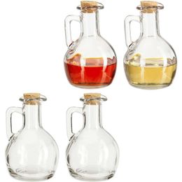 Relaxdays - 4 x Öl- & Essigkanne, Glasflaschen mit Korken, runde Ölfläschchen für Öl & Essig, Essigspender je 180 ml, transparent
