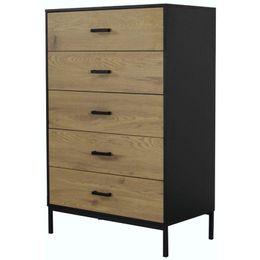 Selsey - seaford - Kommode / Schubladenschrank in Schwarz / Wildeiche mit Metallelementen, 45 cm tief (122,3 cm, 80 cm, 5 Schubladen)