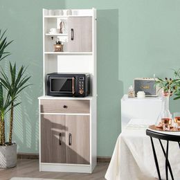 Costway - 180cm Küchenschrank Holz mit Schublade, verstellbare Einlegeboeden und Kabelloch, grosses offenes Raum für Mikrowelle, freistehend, 60 x 40