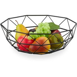 Obstschale Metall, eckiger Obstkorb, hbt: 13,5x34,5x34,5 cm, Drahtkorb für Früchte & Gemüse, modern, schwarz - Relaxdays