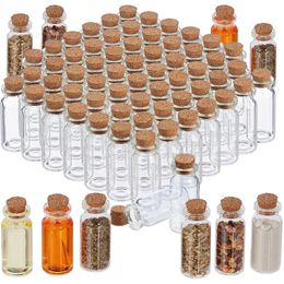 Mini Glasflaschen mit Korken, 72er Set, kleine Glasfläschchen zum Befüllen, 10ml, Deko Fläschchen, transparent - Relaxdays