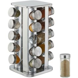 Gewürzkarussell mit 20 Gewürzgläsern, 360° drehbar, Edelstahl, Glas, Gewürzregal HxD 34 x 19 cm, eckig, silber - Relaxdays